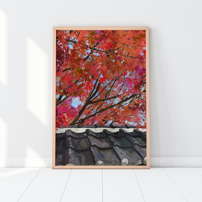 Red Flame Japanese Maple Leaves Art Print Modern Botanic Garden Wall ...