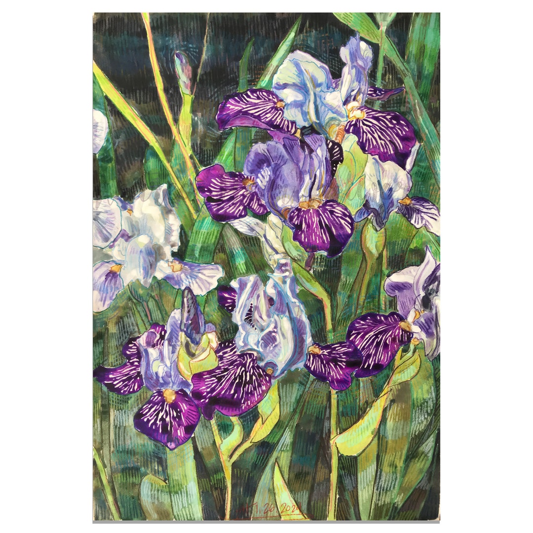 All About Irises #1 - 12x18 Purple Irises Watercolor Painting | Modern ...