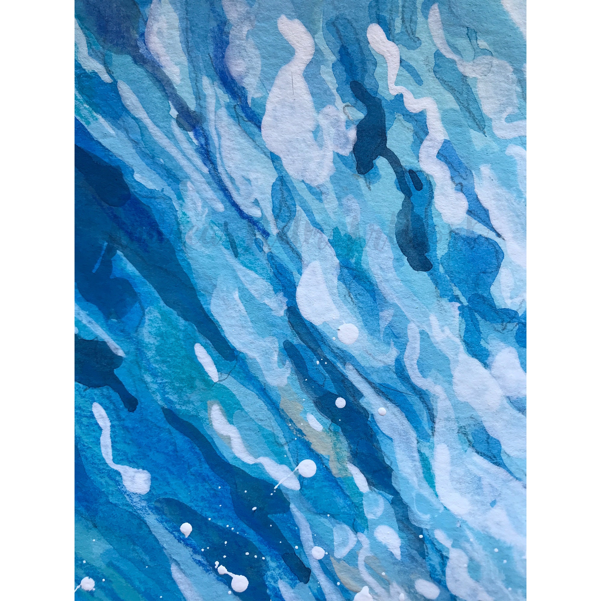 Blue Ocean Wave Watercolor Painting Coastal Wall Art - Etsy