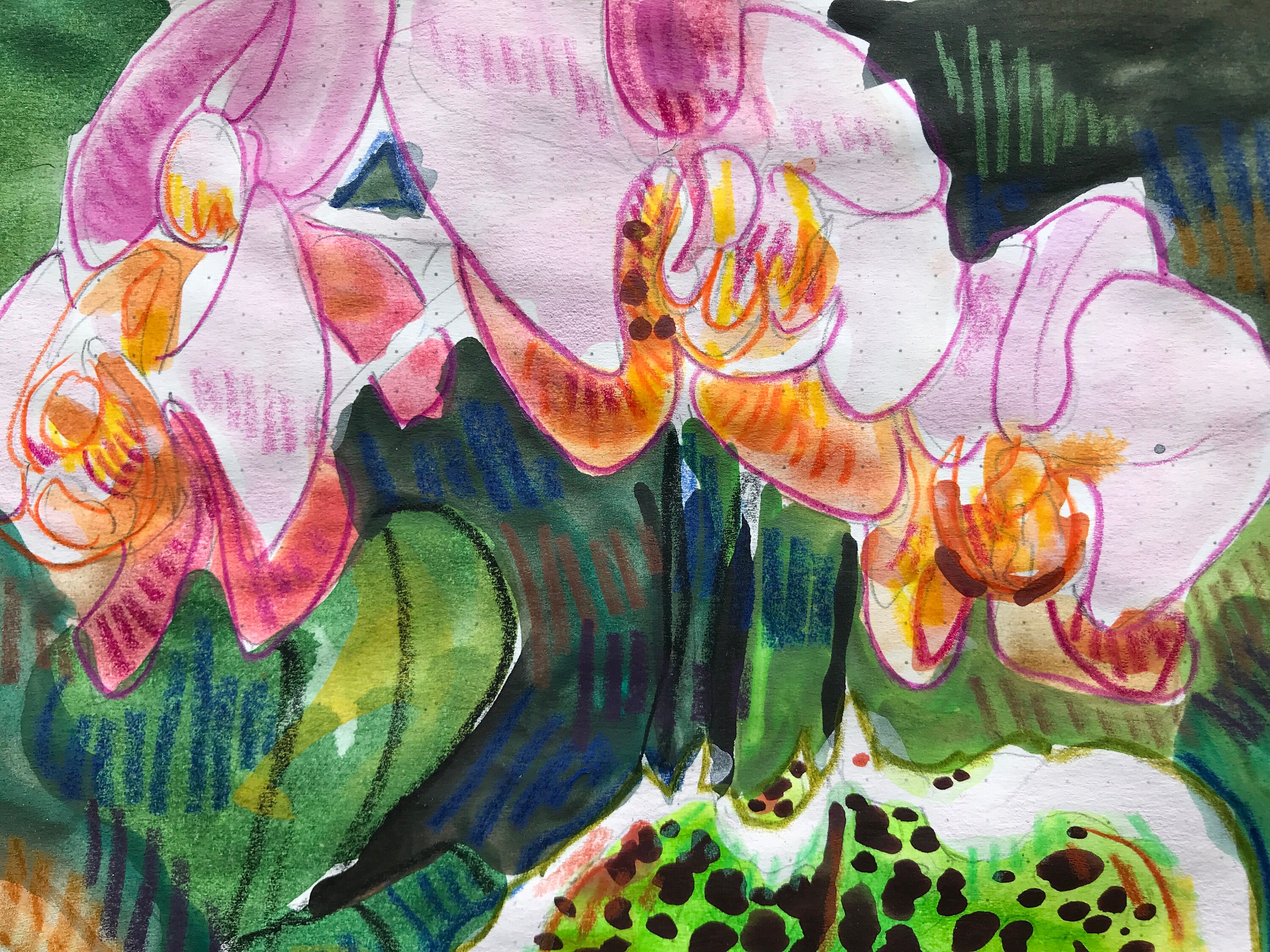 Rust and Pink Orchids Notebook Watercolor #7 - Floral Watercolor ...