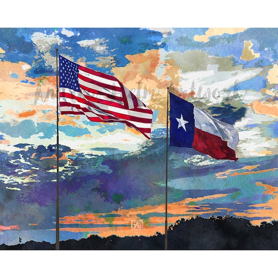 July 4th Flag Art Print Two Flags in Fort Worth US Flag - Etsy