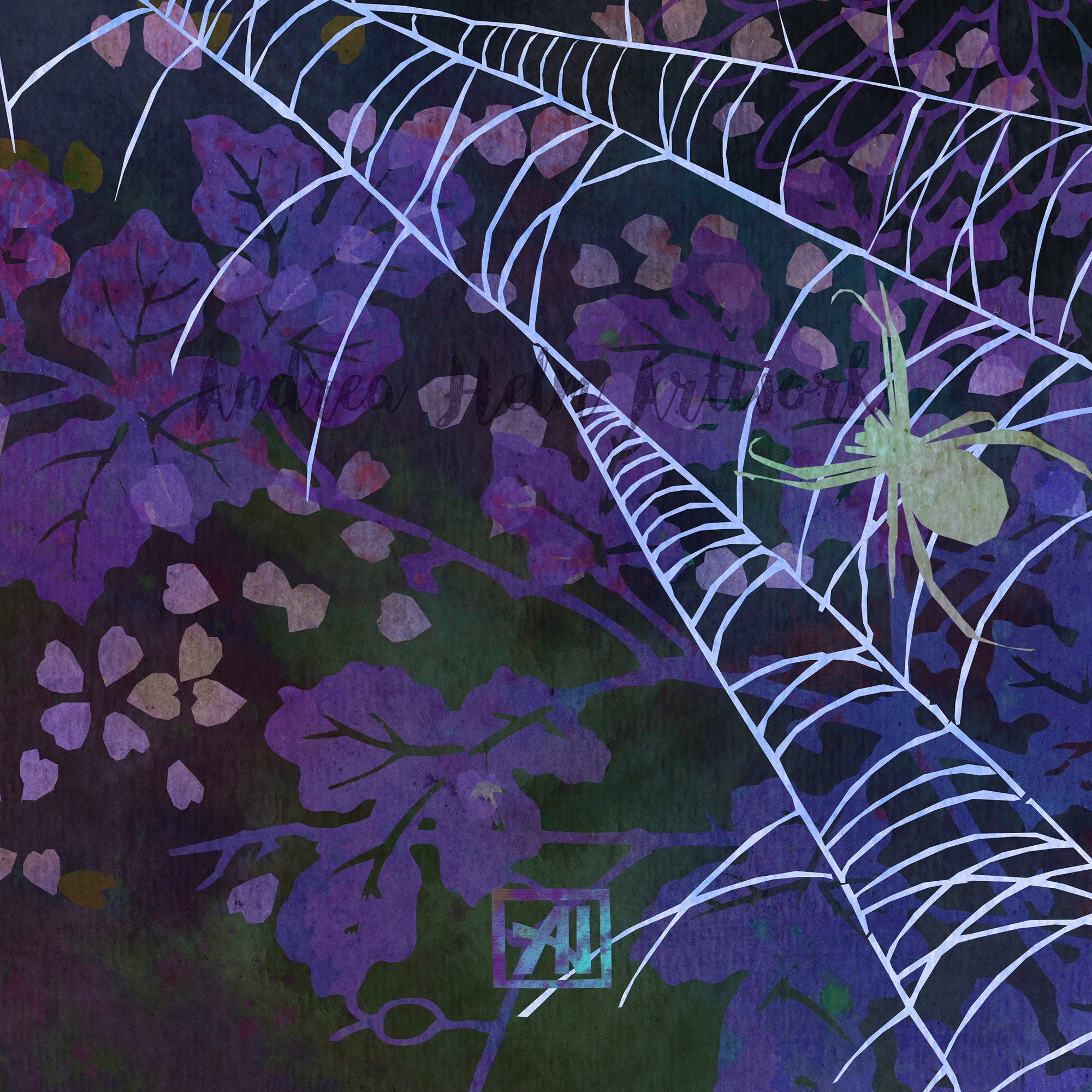 Midnight Garden Spider Web Vintage Japanese Stencil Art Print Halloween ...