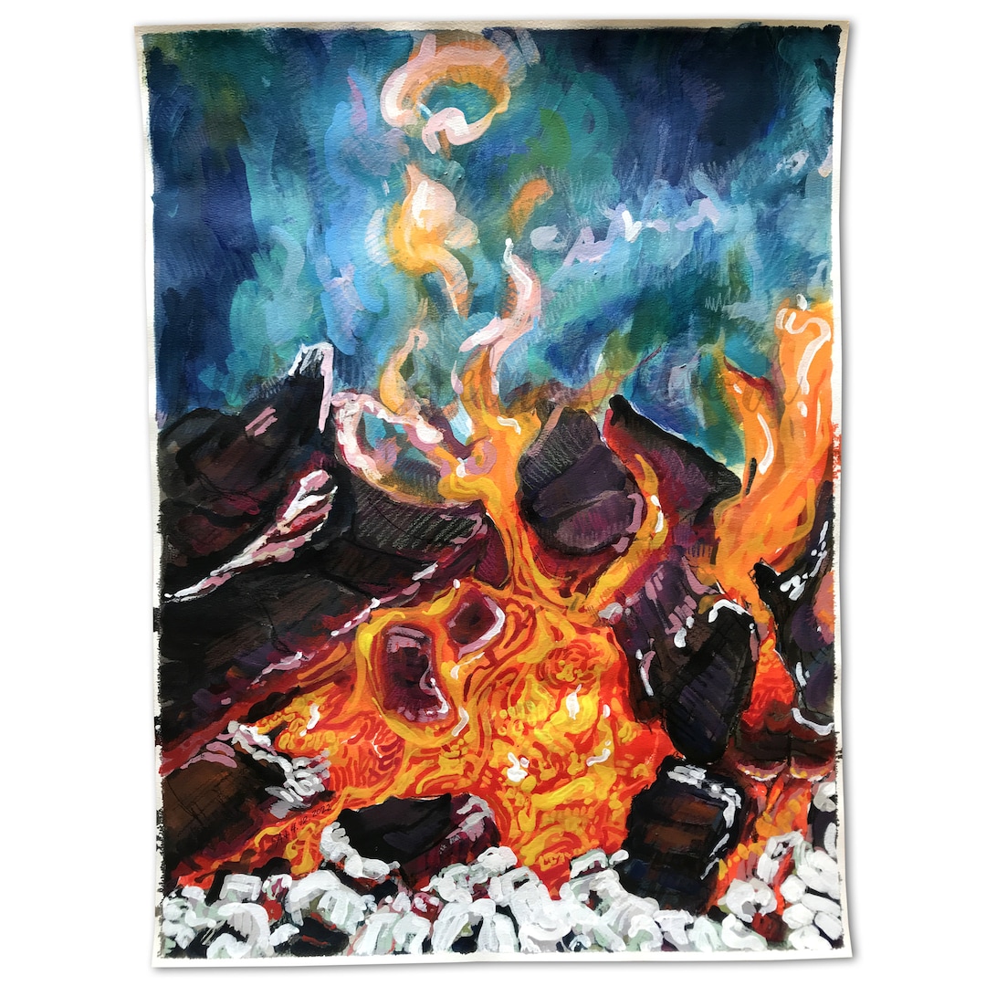 Barbeque Fire Pit Original Watercolor Painting - Outdoor Campfire Art ...