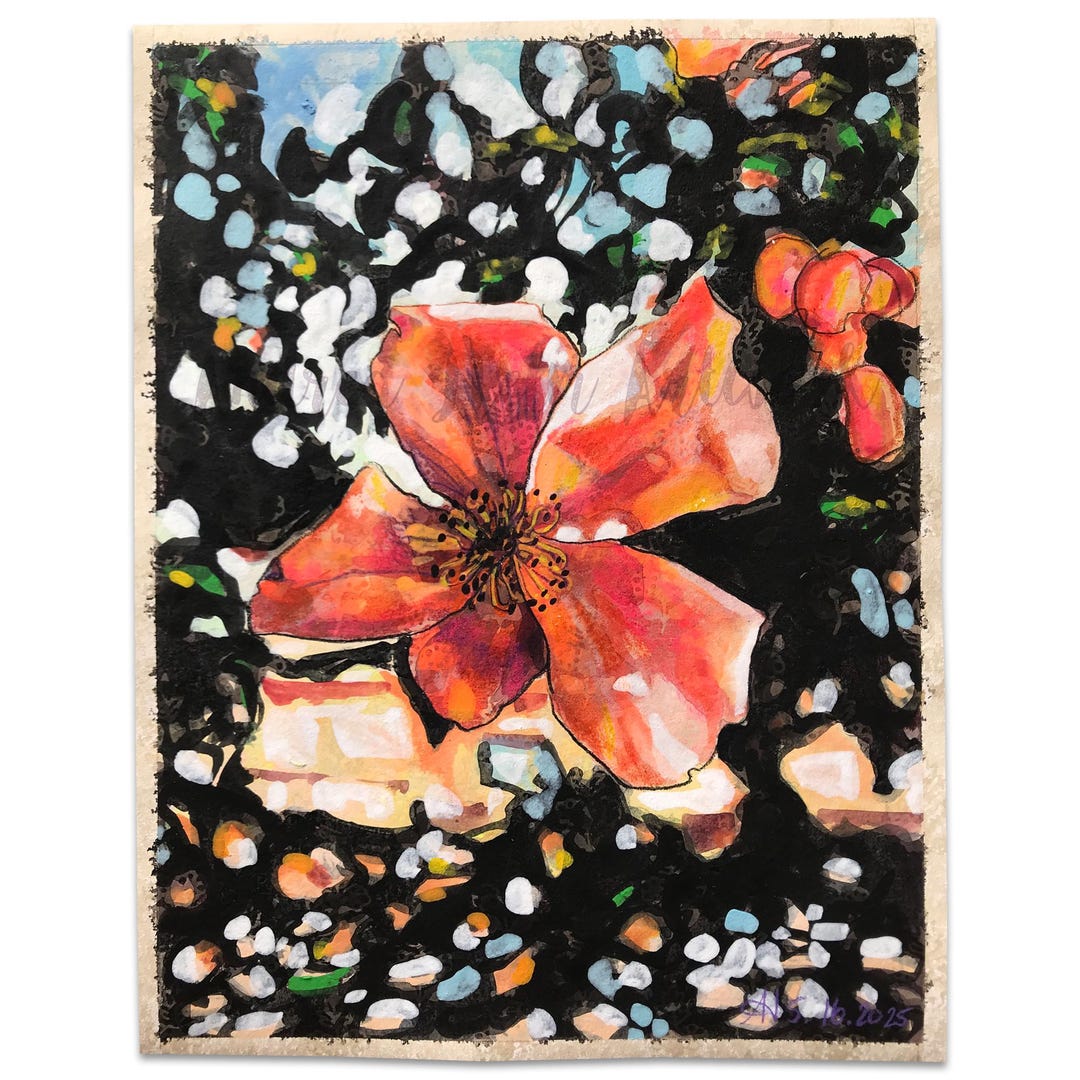 Peach China Rose Mutabilis Watercolor Painting #1 | Original Abstract ...