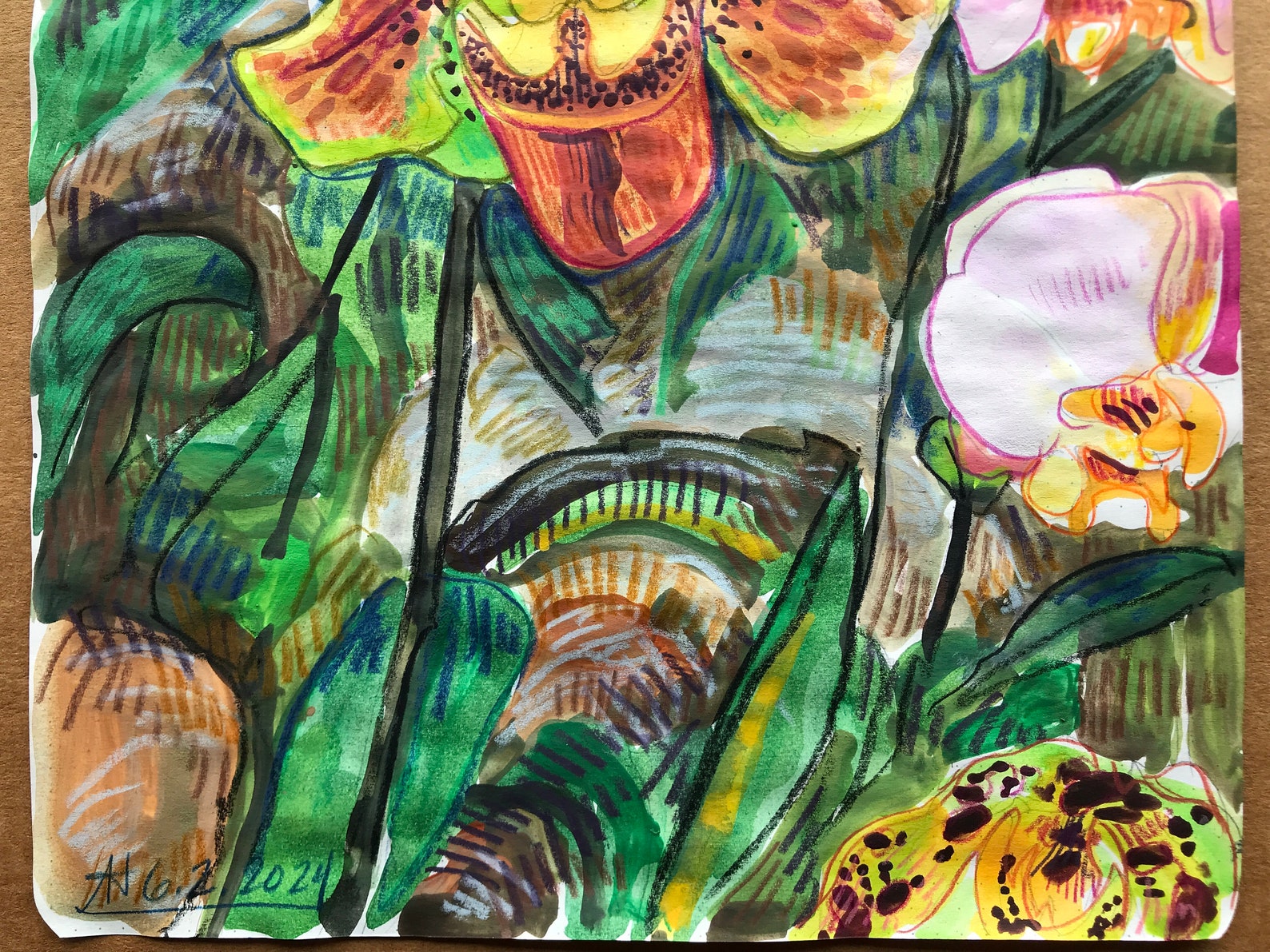 Rust and Pink Orchids Notebook Watercolor #7 - Floral Watercolor ...