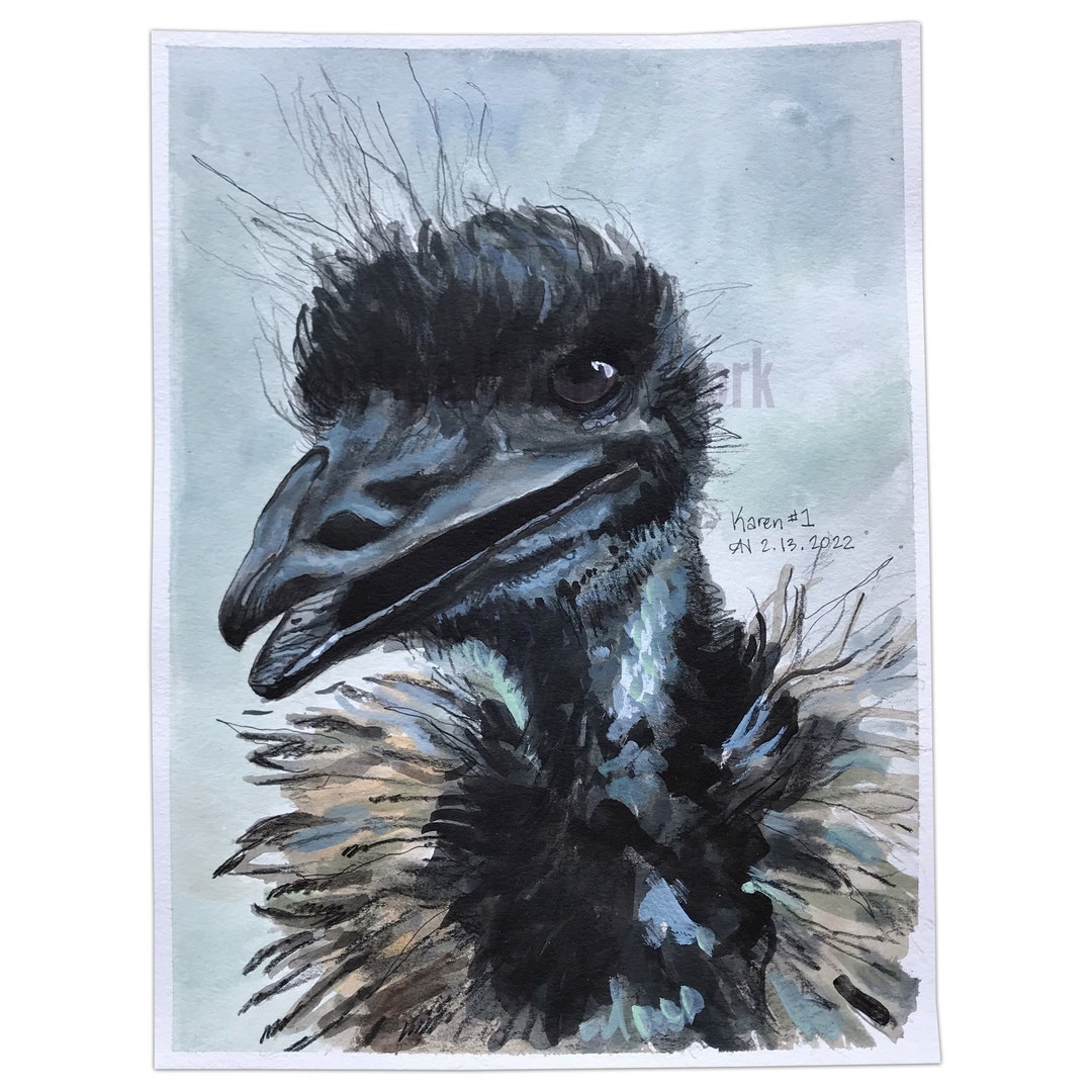 Stinkeye - Karen the Emu Painting #1 | Watercolor Emu Artwork | Useless ...