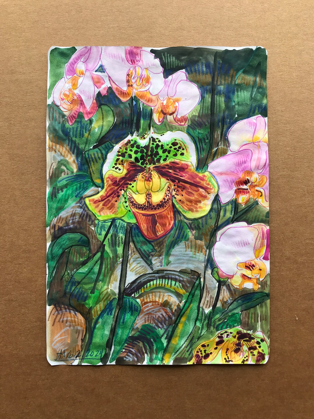 Rust and Pink Orchids Notebook Watercolor #7 - Floral Watercolor ...