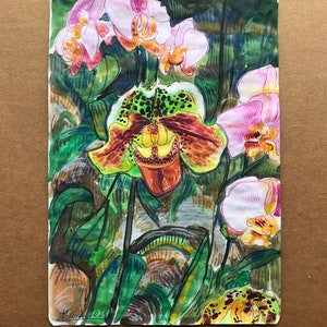 Rust and Pink Orchids Notebook Watercolor #7 - Floral Watercolor ...