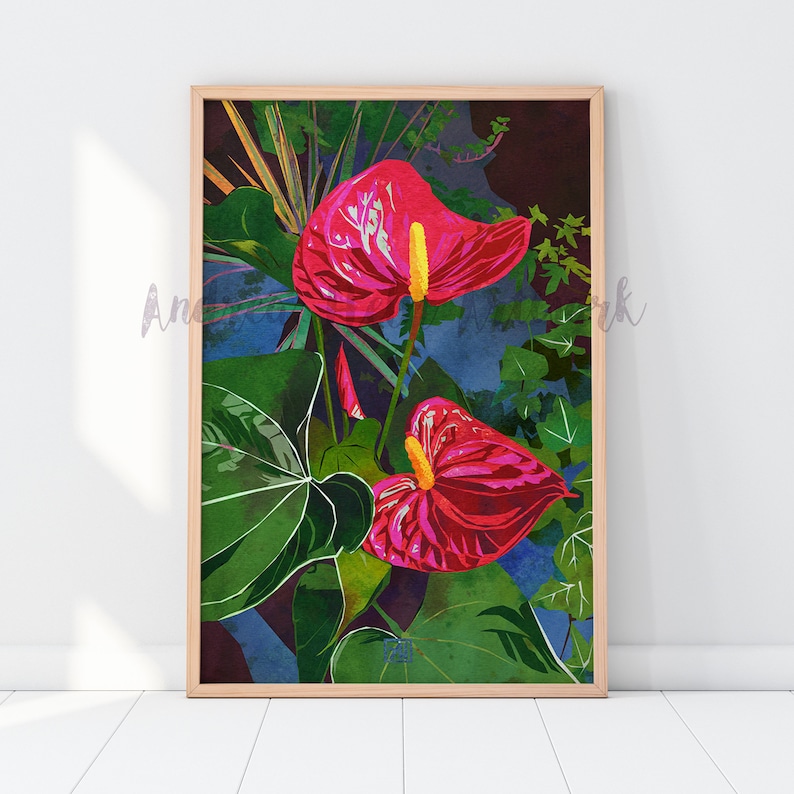 Red Anthurium Flower Abstract Watercolor Decor Tropical Floral Art ...
