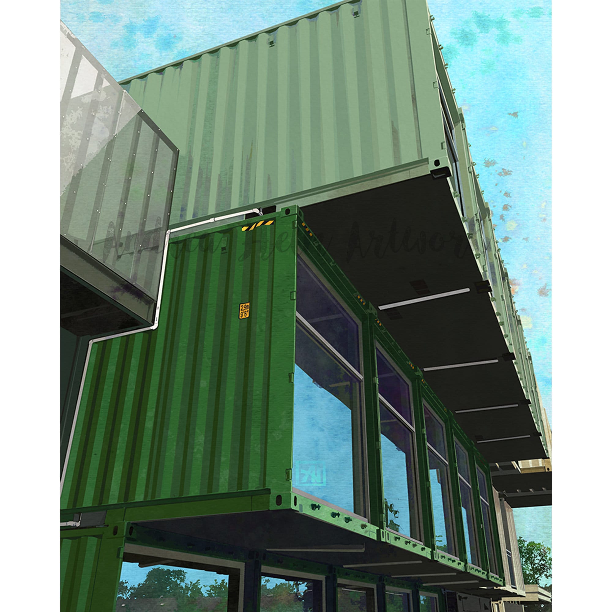 Green Connex Complex Art Print Fort Worth Architecture Art Print Cool ...