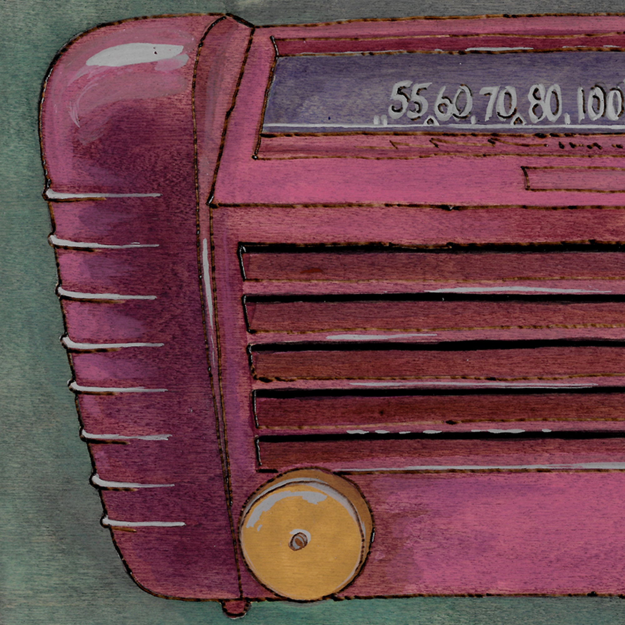 Vintage Radio in Pink - Retro Radio Original Painting | Mid Mod Radio ...