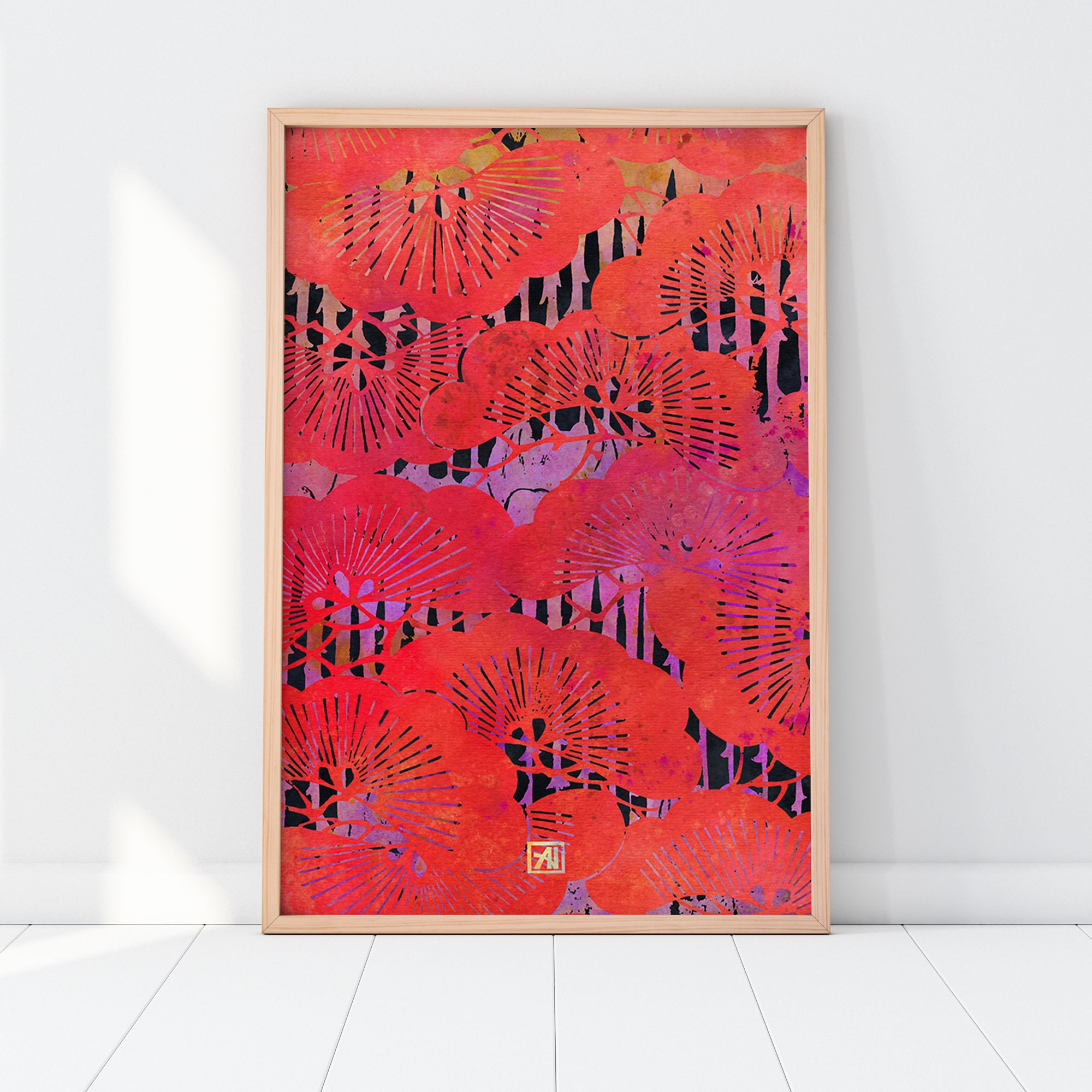 Mimosa Flower Watercolor Stencil Art Print | Chinoiserie Chic Floral ...