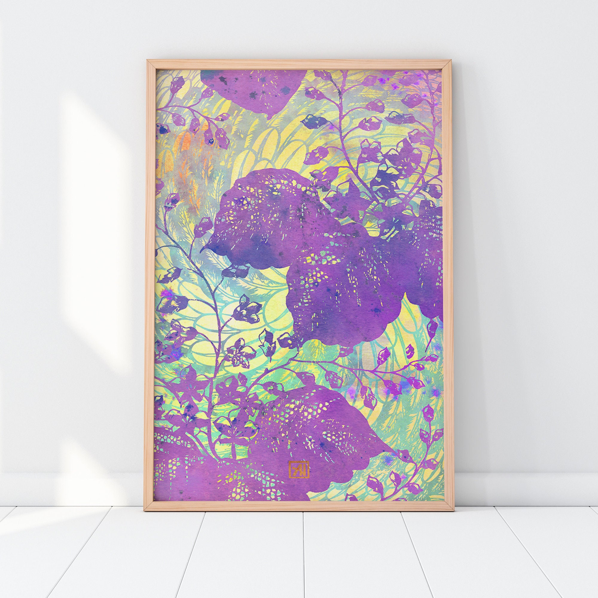 Spring Chinoiserie Wall Art Print - Lilac Purple & Spring Green ...