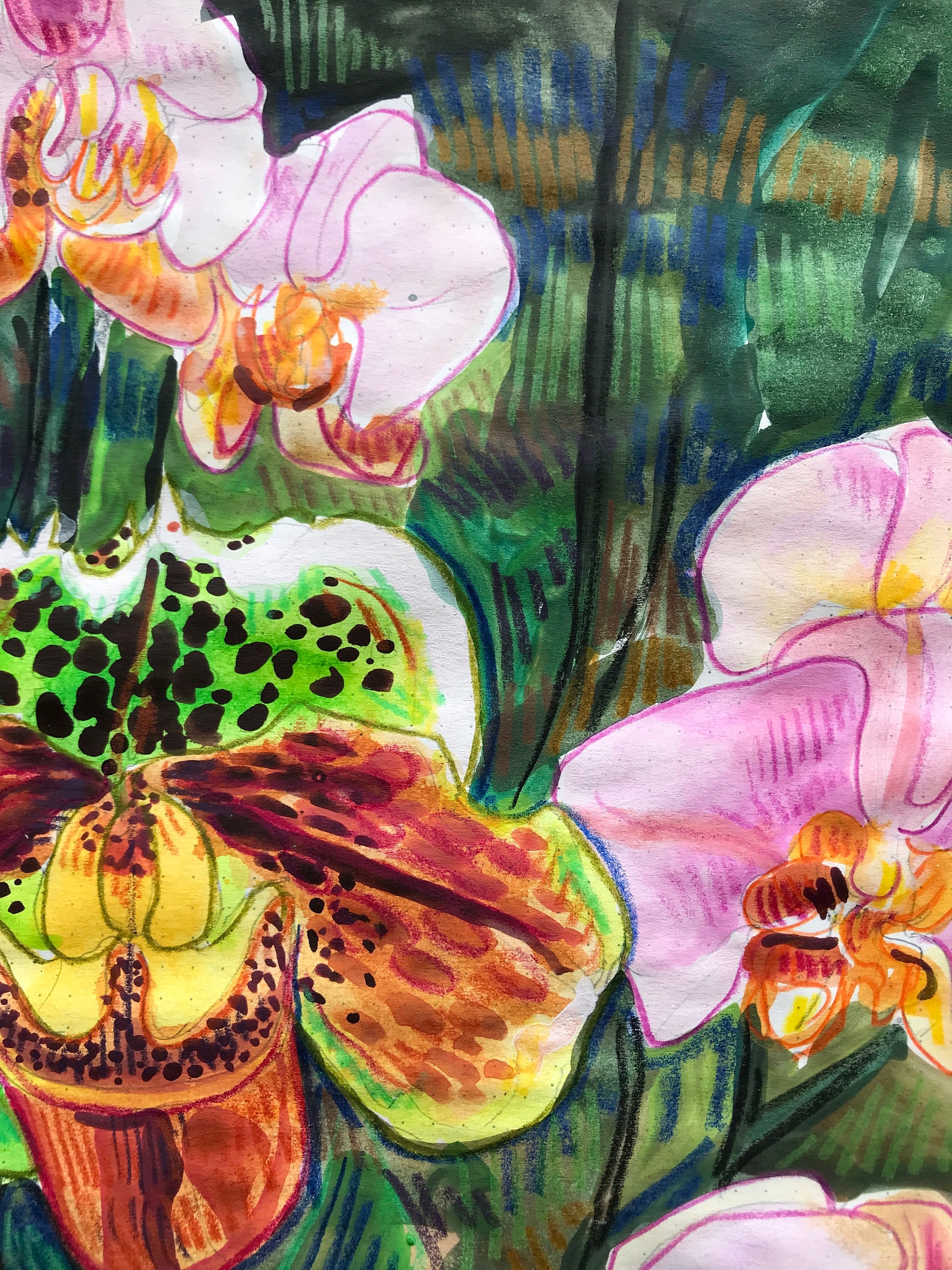 Rust and Pink Orchids Notebook Watercolor #7 - Floral Watercolor ...