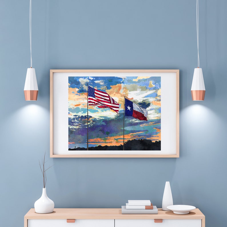 July 4th Flag Art Print | Two Flags in Fort Worth - US Flag, Texas Flag ...