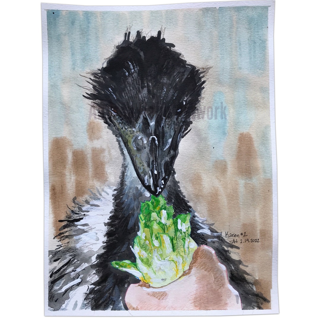 Biting the Hand That Feeds Karen the Emu Painting 1 Watercolor Emu ...
