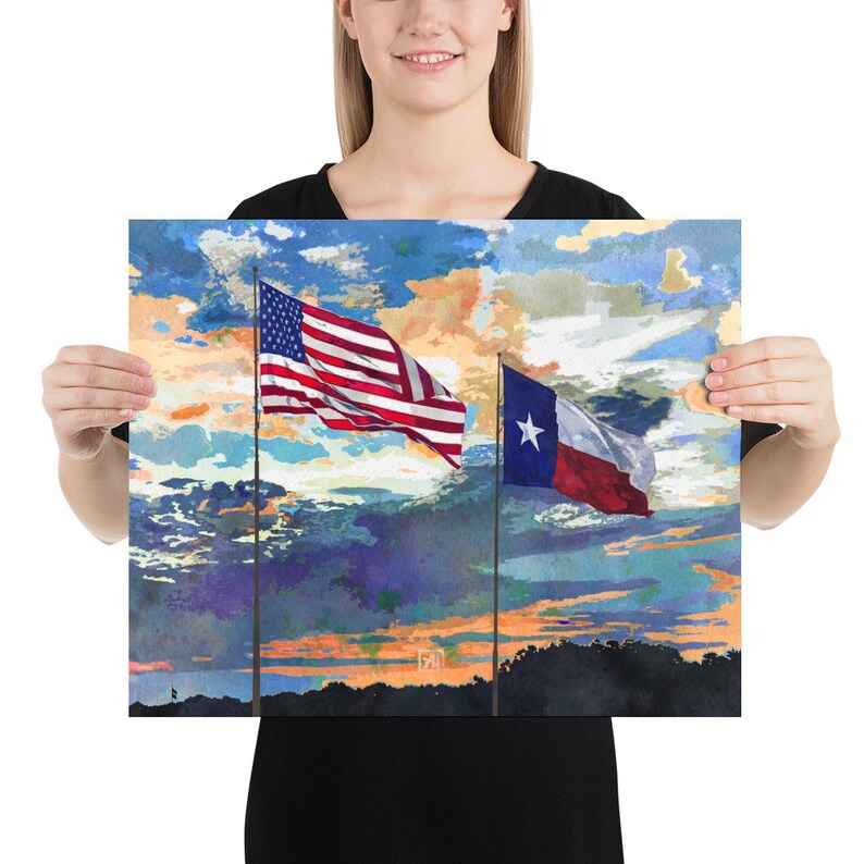 July 4th Flag Art Print | Two Flags in Fort Worth - US Flag, Texas Flag ...