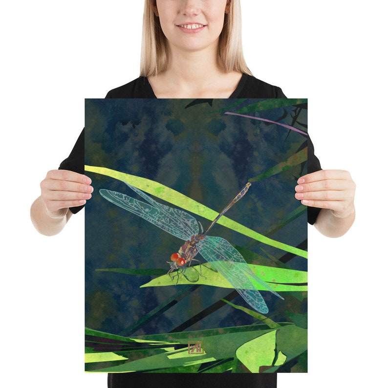 Green Dragonfly Pond Illustration Watercolor Dragonfly Art - Etsy