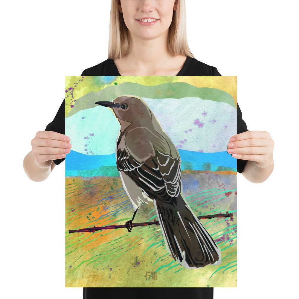 A Mockingbird's Morning | Texas State Bird Art | Watercolor Bird Print ...