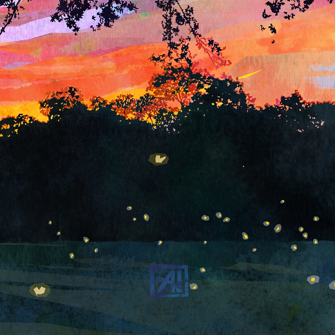 Fireflies at Sunset - Fireflies Art Print | Colorful Sunset Landscape ...