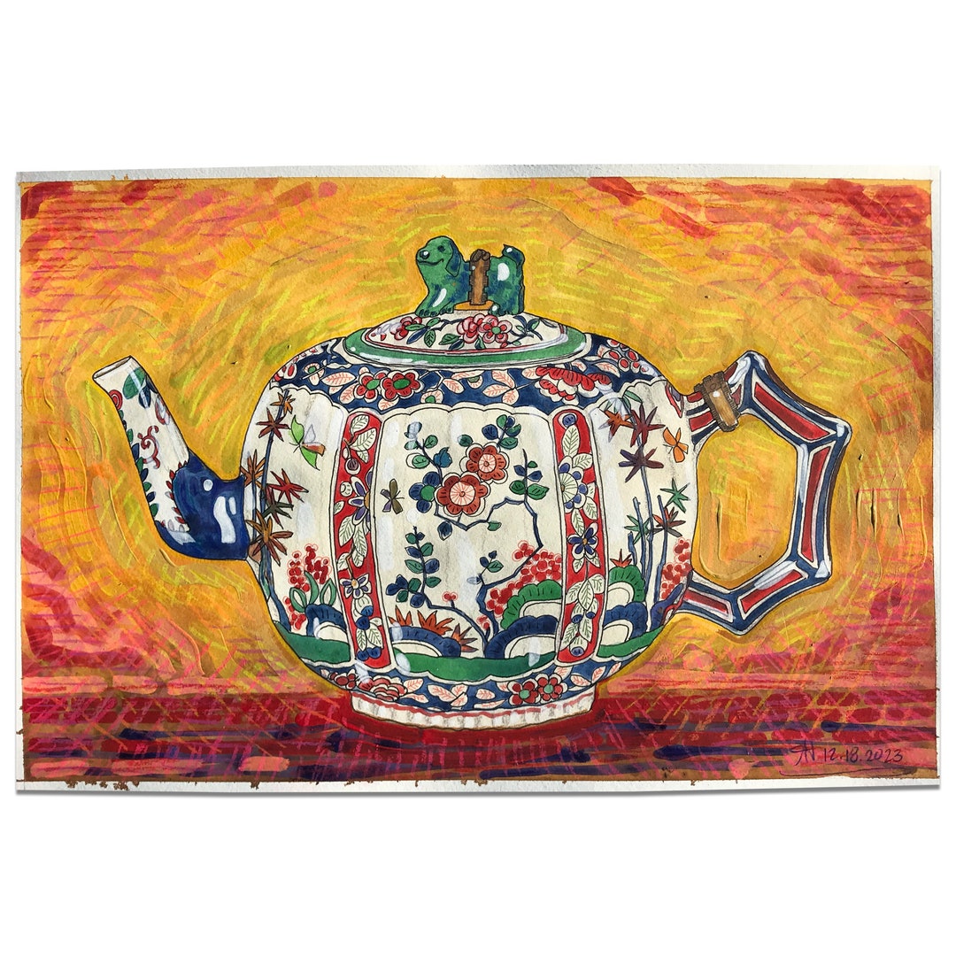 Antique Teapot Painting #24 | Delftware Faience Stoneware Teapot in Red ...