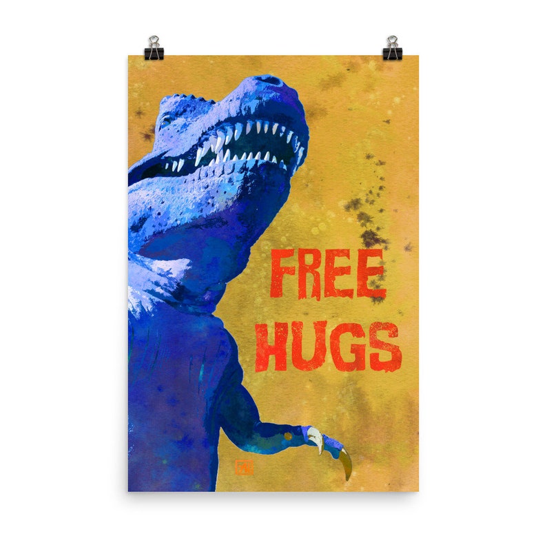 POP ART T-rex Free Hugs Wall Art Print Blue Yellow Kids - Etsy