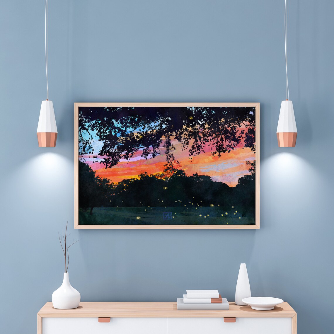 Fireflies at Sunset - Fireflies Art Print | Colorful Sunset Landscape ...