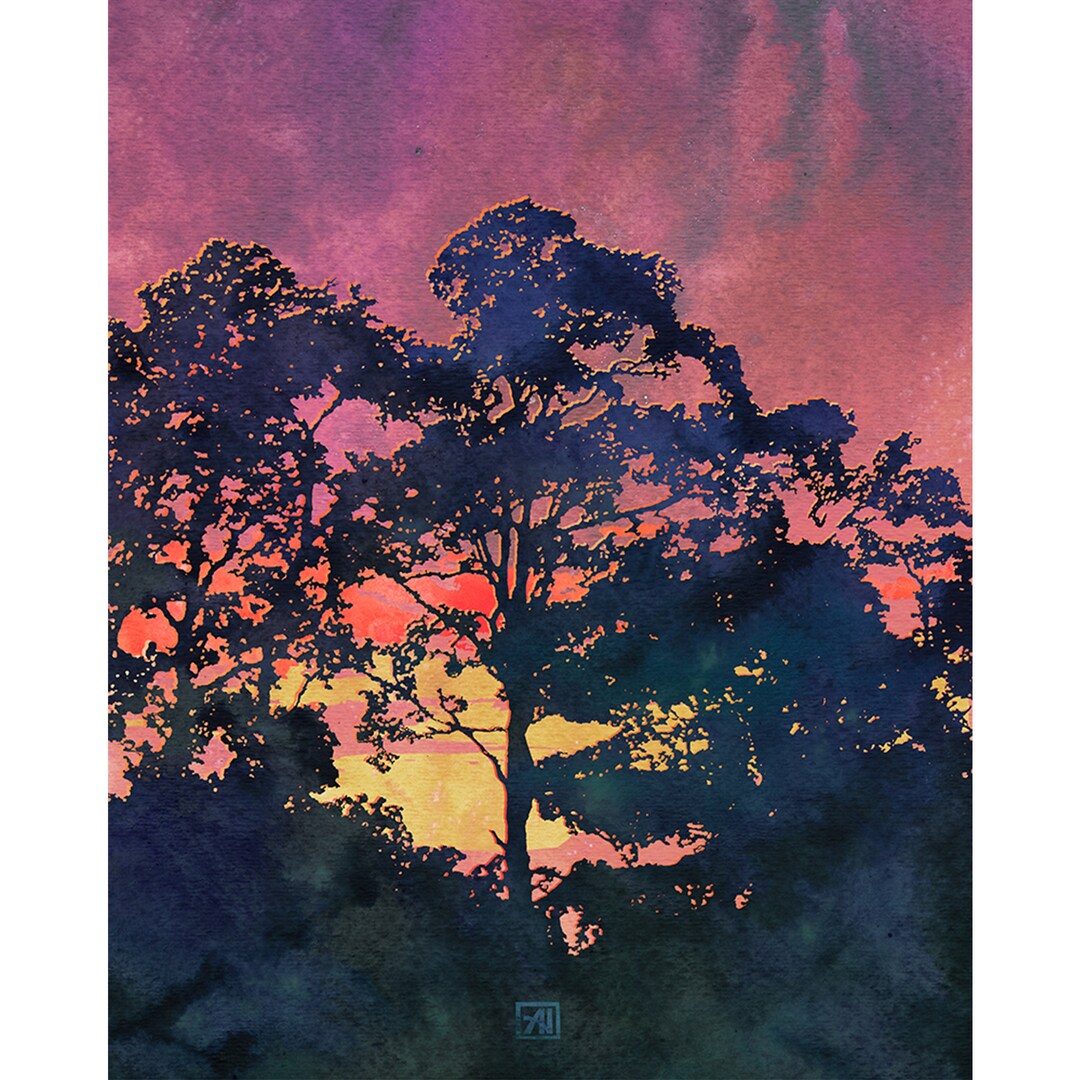 Sunset View Fort Worth Texas | Watercolor Art Print Sunset Scene ...