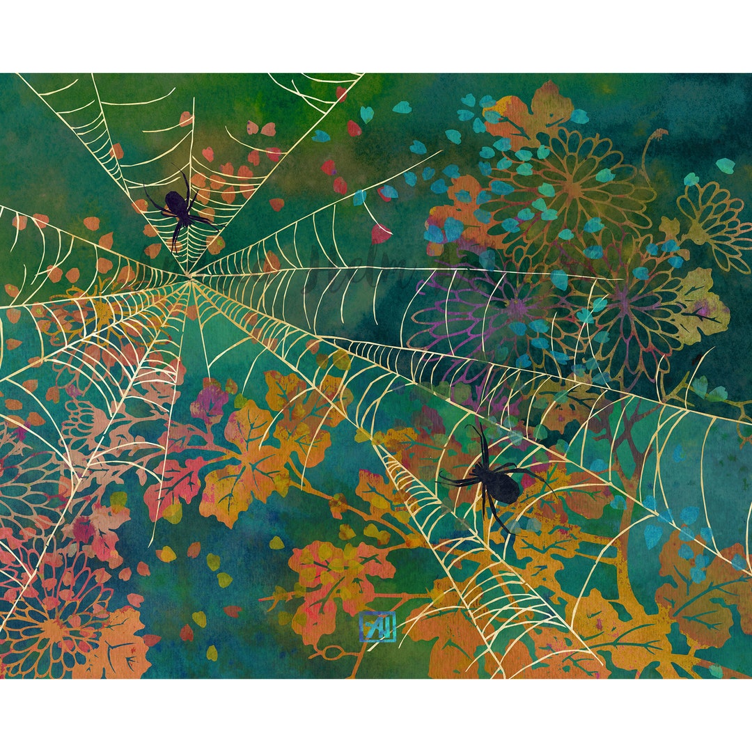 Fall Garden Spider Web | Vintage Japanese Stencil Art Print | Halloween ...