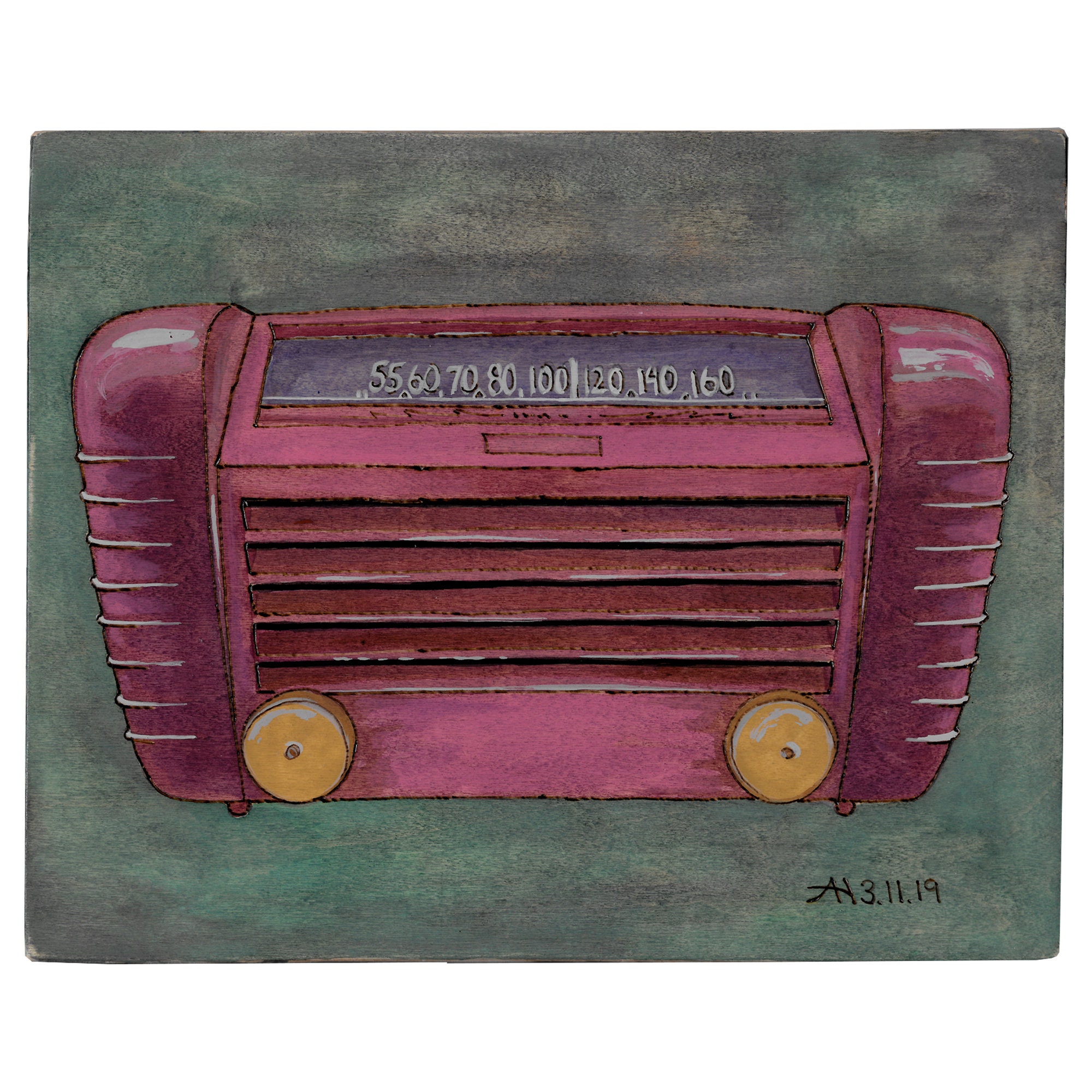 Vintage Radio in Pink Retro Radio Original Painting Mid Mod Radio Art ...