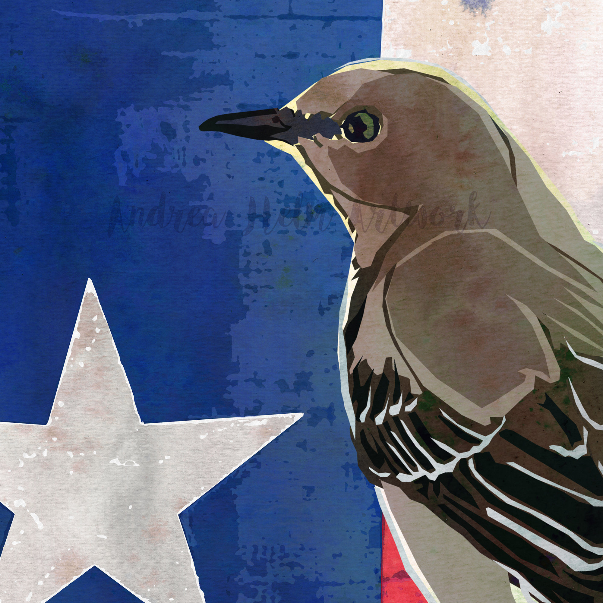 Mockingbird State Bird of Texas Texas Flag and Mockingbird Print Texas ...