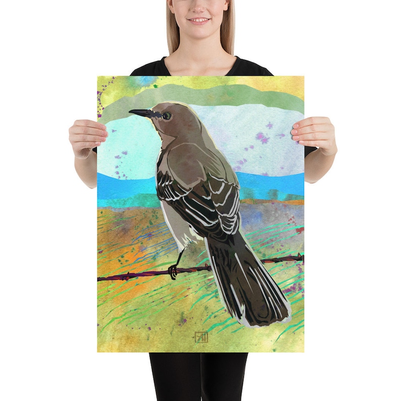 A Mockingbird's Morning | Texas State Bird Art | Watercolor Bird Print ...