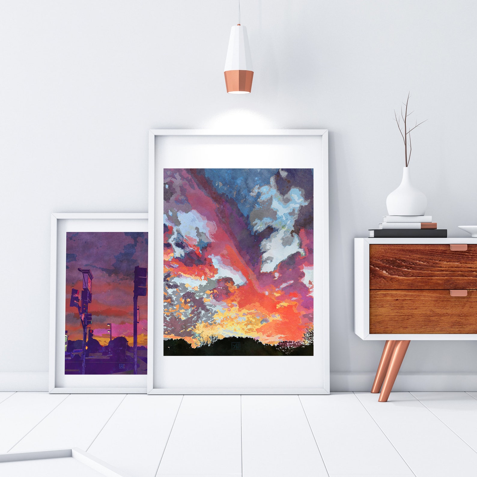 Cloud Collision Watercolor Sunset Art Print | Dramatic Sunset Colorful ...