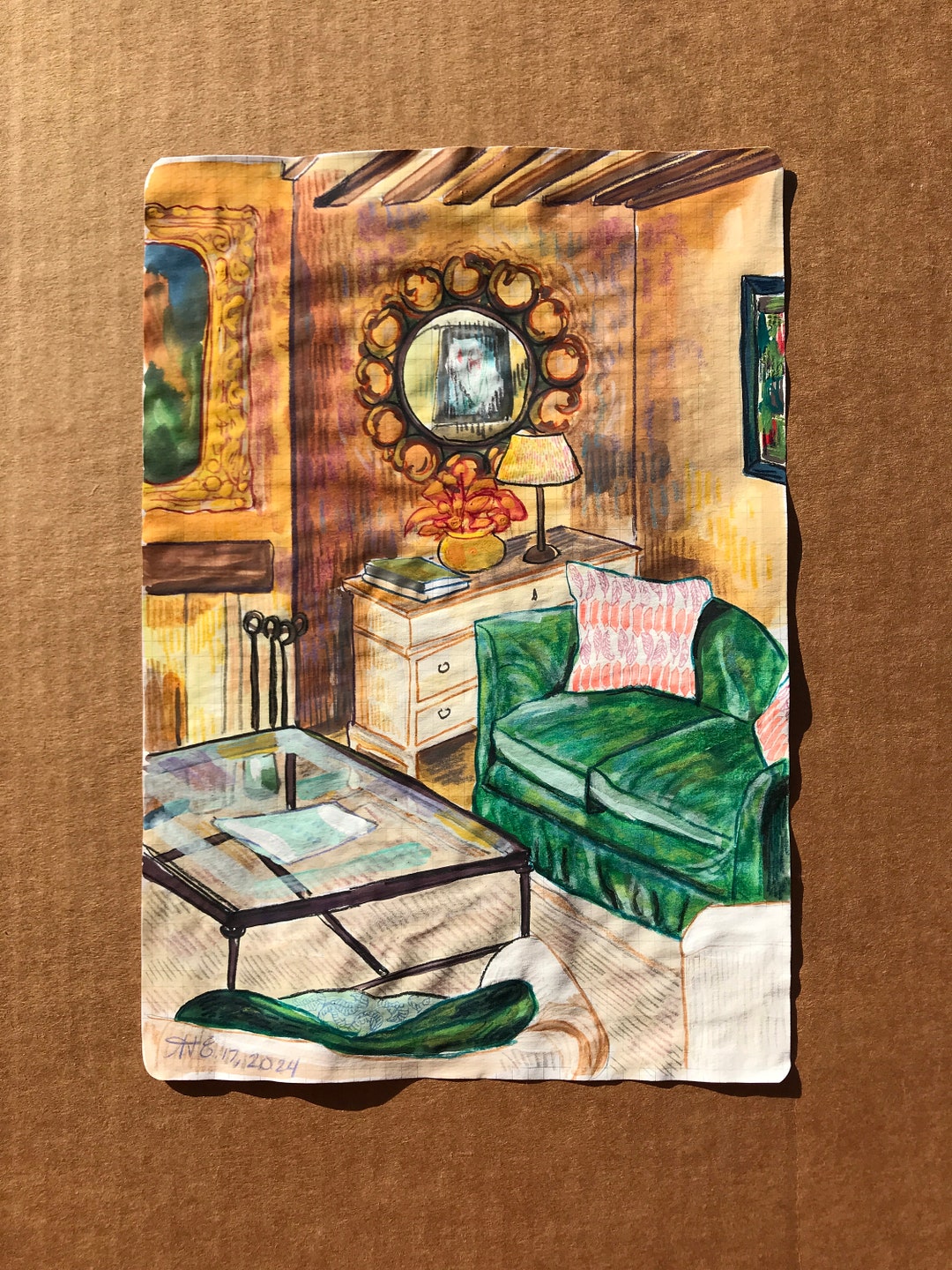 Original Room Interior Watercolor Painting | the GREEN SOFA - Interior ...