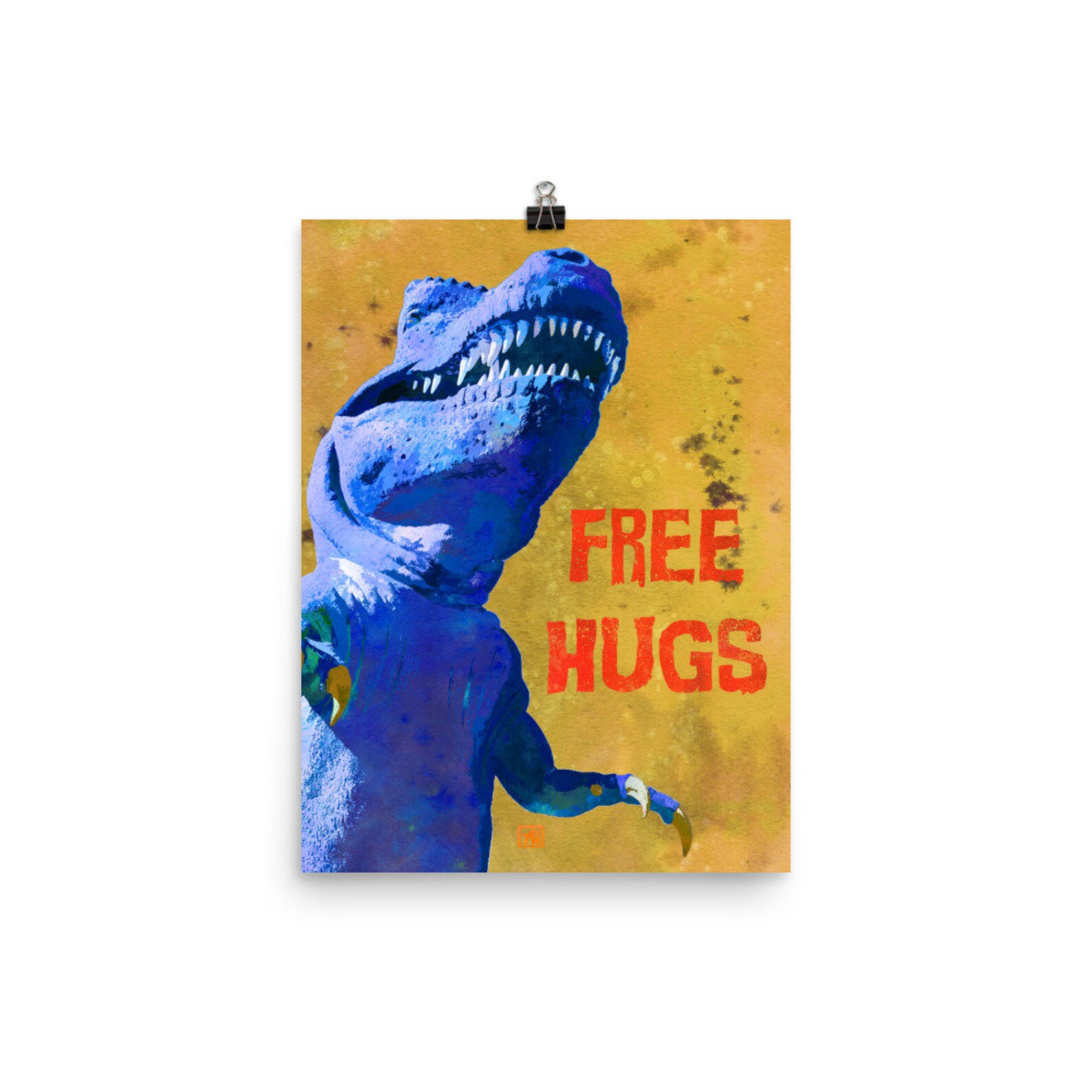POP ART T-rex Free Hugs Wall Art Print Blue, Yellow Kids Room Funny ...
