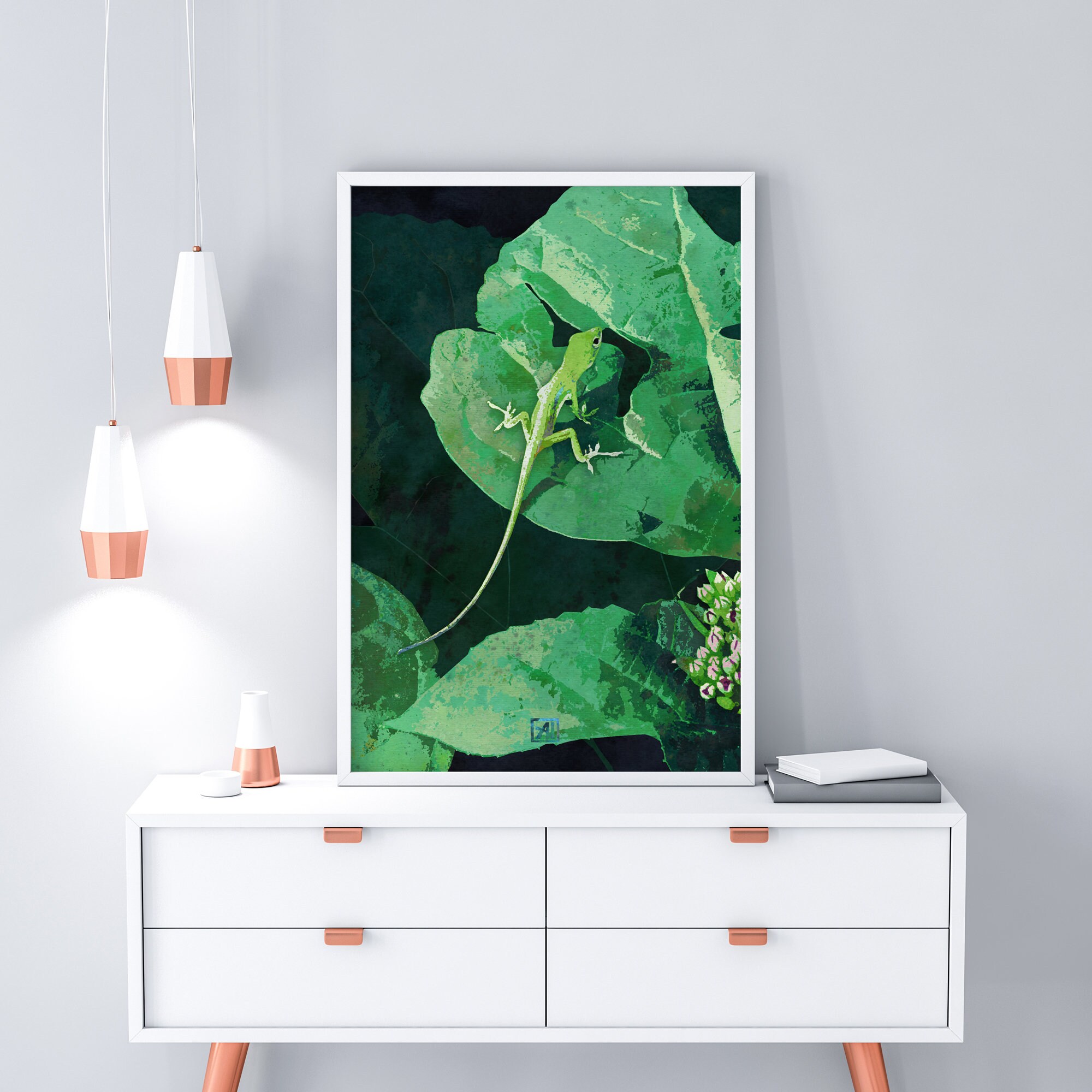 The Green Lizard Art Print | Modern Botanic Garden Art - Etsy