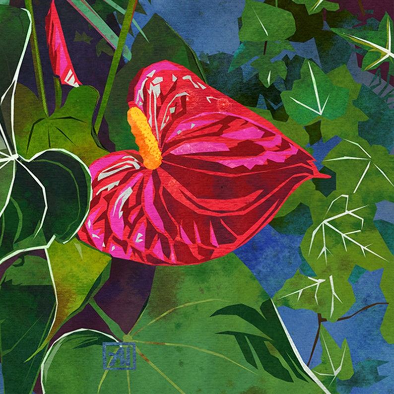 Red Anthurium Flower Abstract Watercolor Decor Tropical Floral Art ...