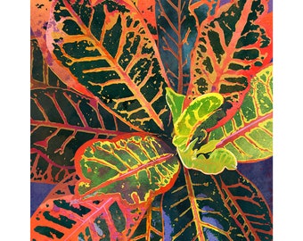 Croton Art Print Tropical Leaves Kauai Croton Painting - Etsy