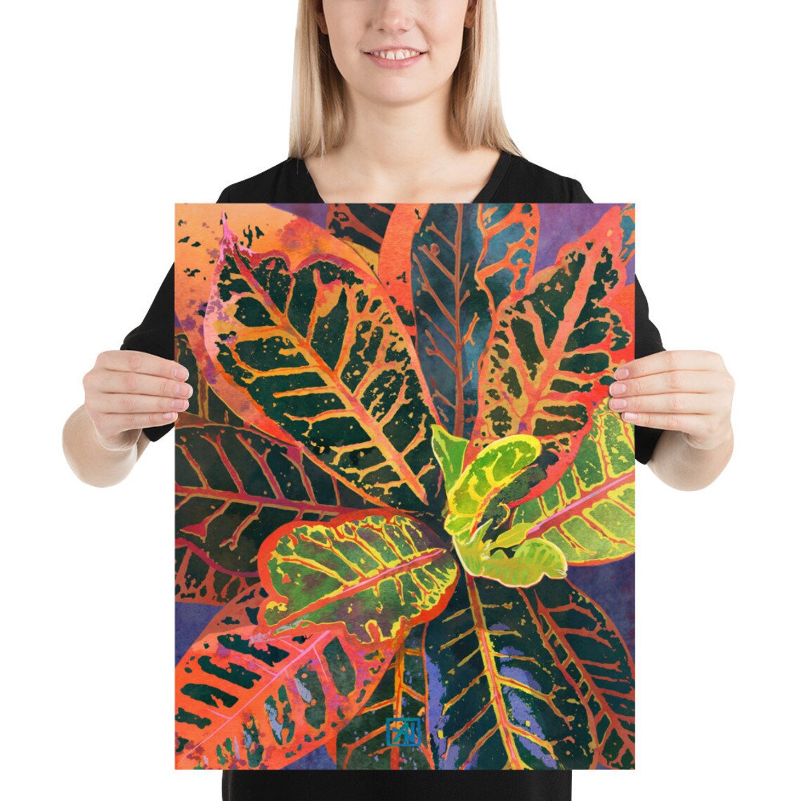 Coral Croton Tropical Plant Leaves Modern Garden Art Print | Etsy