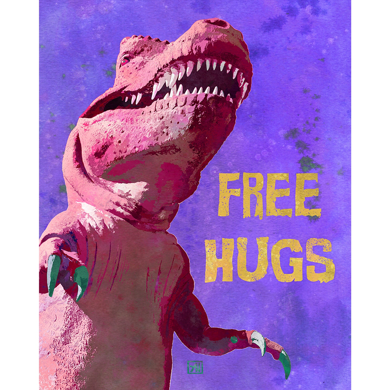 POP ART T-rex Free Hugs Wall Art Print Pink Purple Kids - Etsy