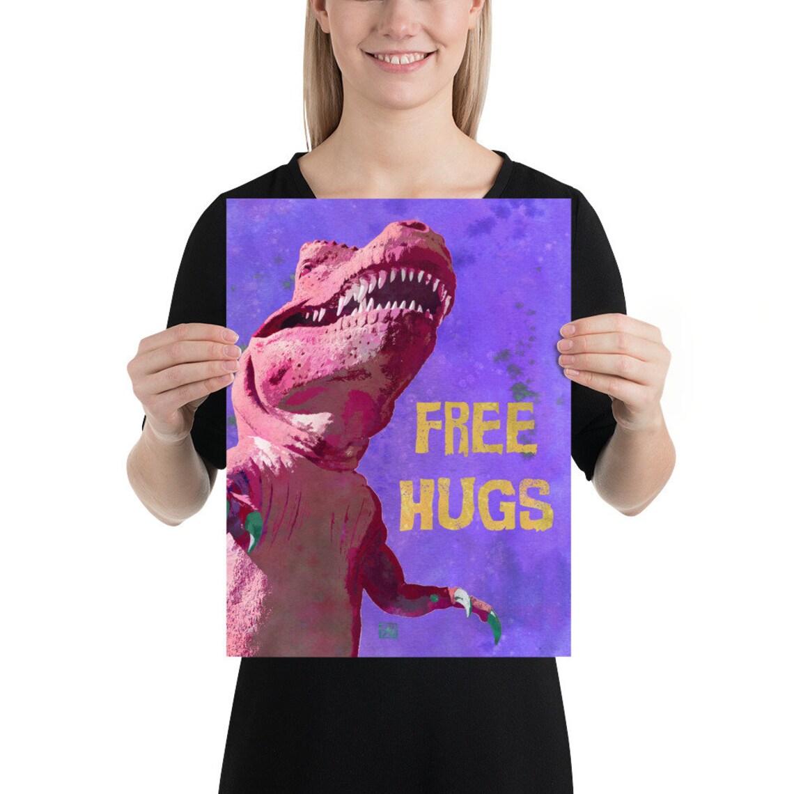 POP ART T-rex Free Hugs Wall Art Print Pink Purple Kids - Etsy