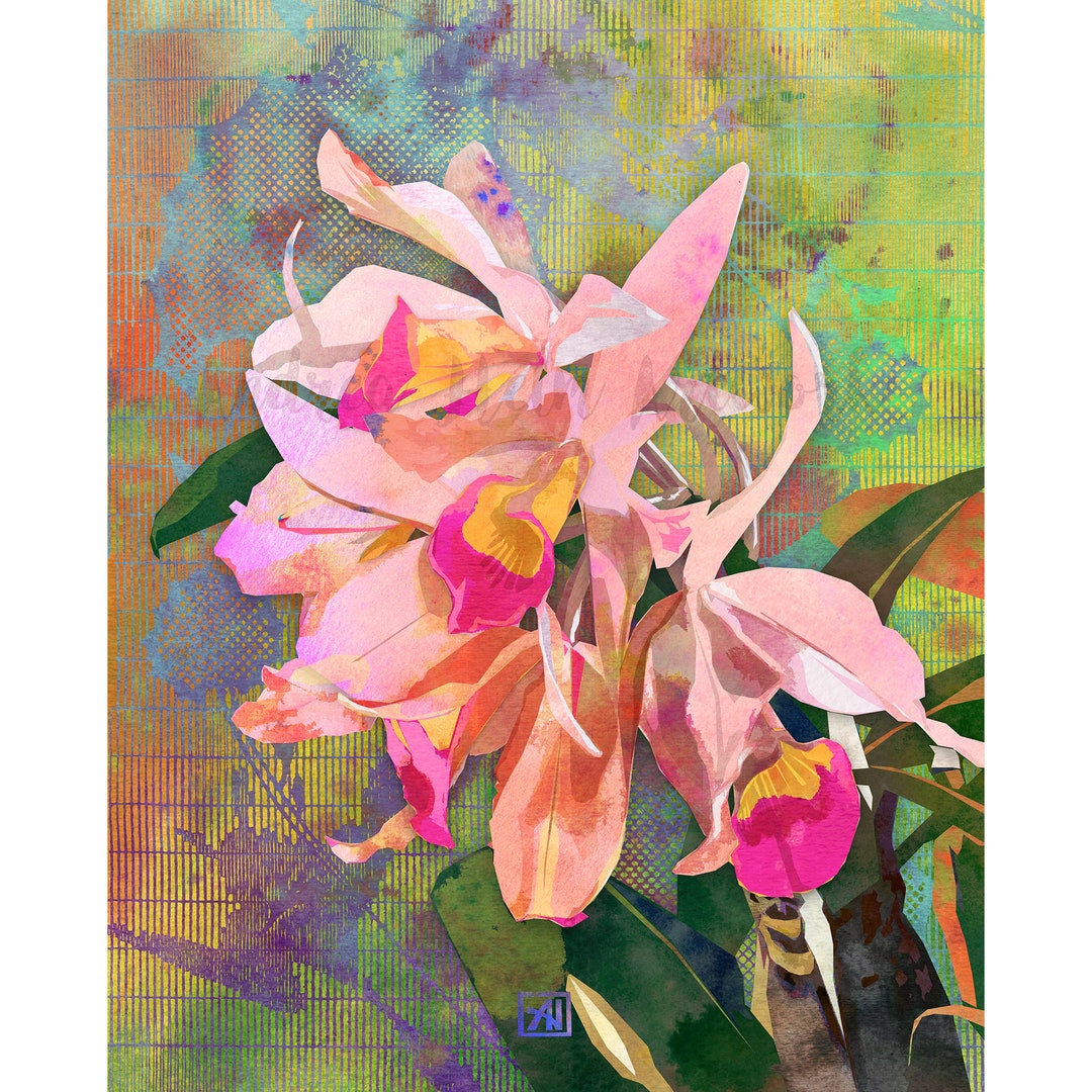 Orchid Flowers Botanical Illustration #6 - Pink Green Orchids | Orchid ...