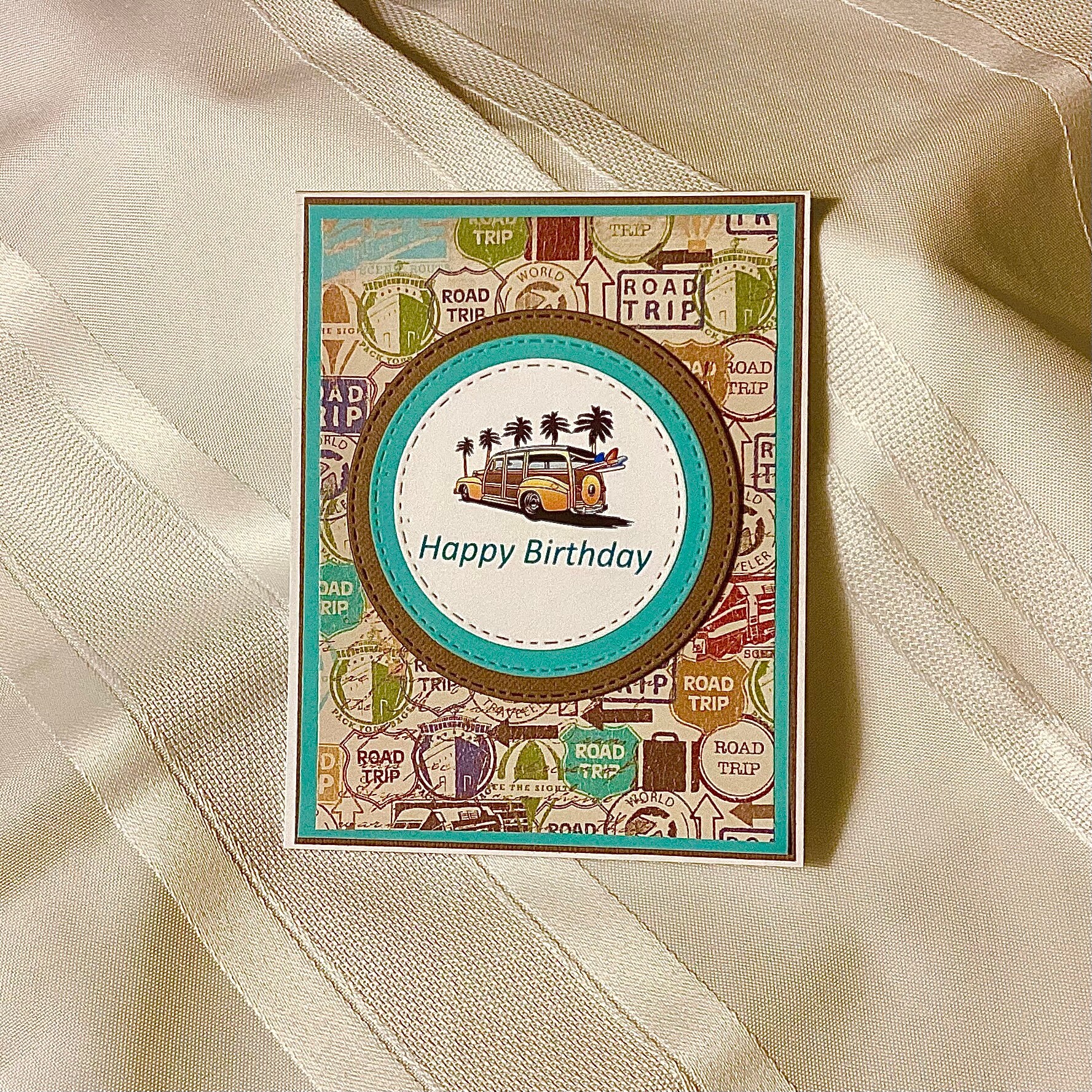 Luxe Handmade “ Happy Birthday” Road Trip Themed Card With “woody Wagon ...