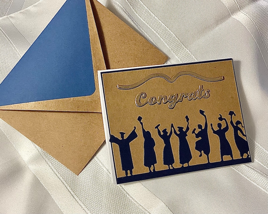 Graduation- Luxe Handmade Navy and Gold Card “congrats” . Cap and ...