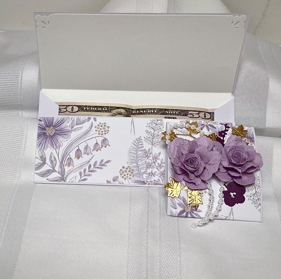 Luxurious Money Envelope - Cash, Check or Gift Card. White/purple ...