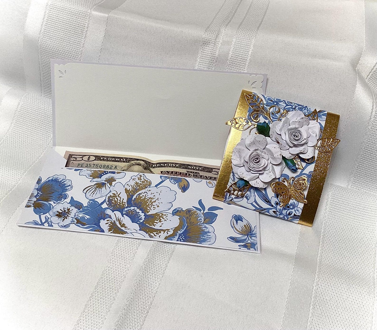 Luxurious Money Envelope - Cash, Check or Gift Card. White and Blue ...