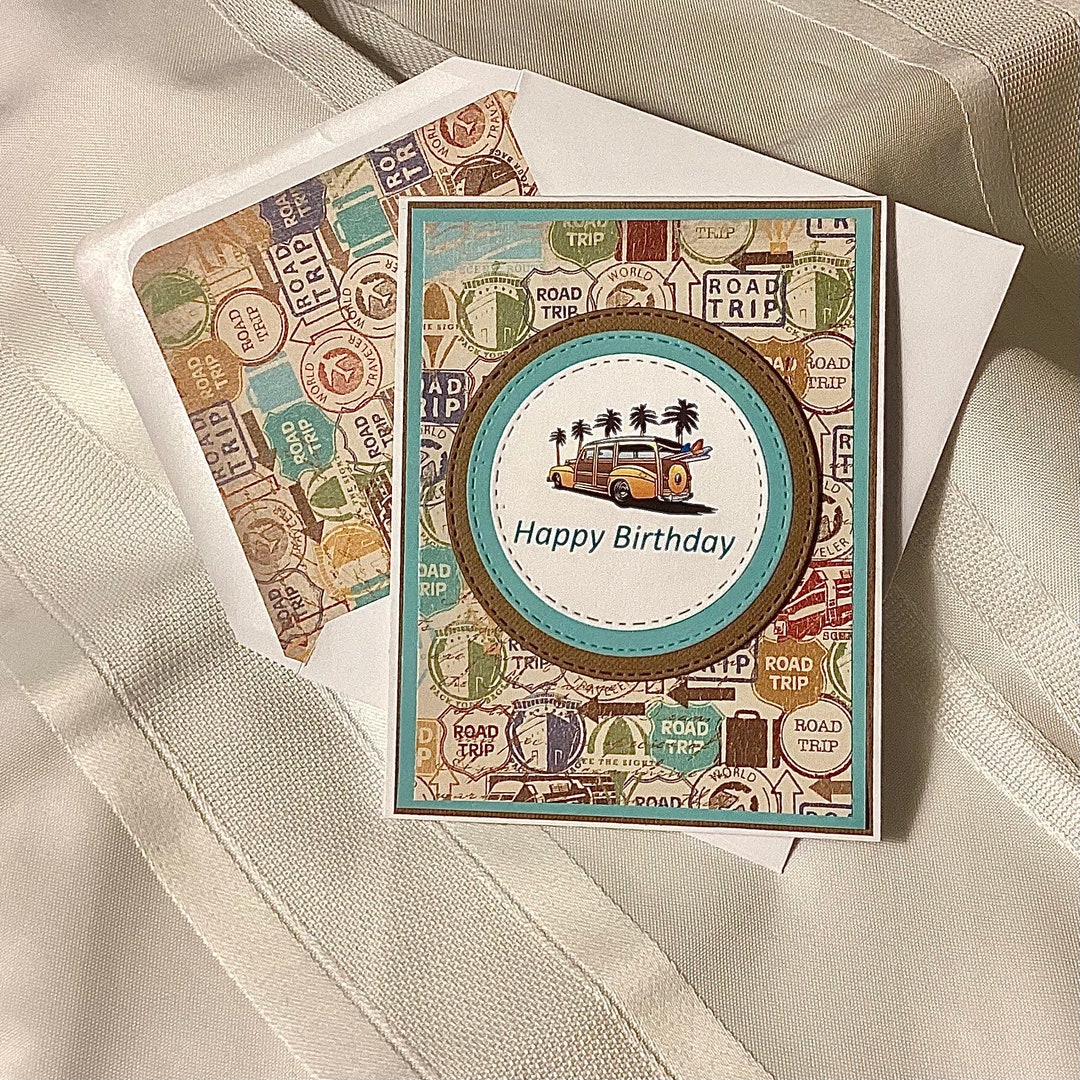 Luxe Handmade “ Happy Birthday” Road Trip Themed Card With “woody Wagon ...