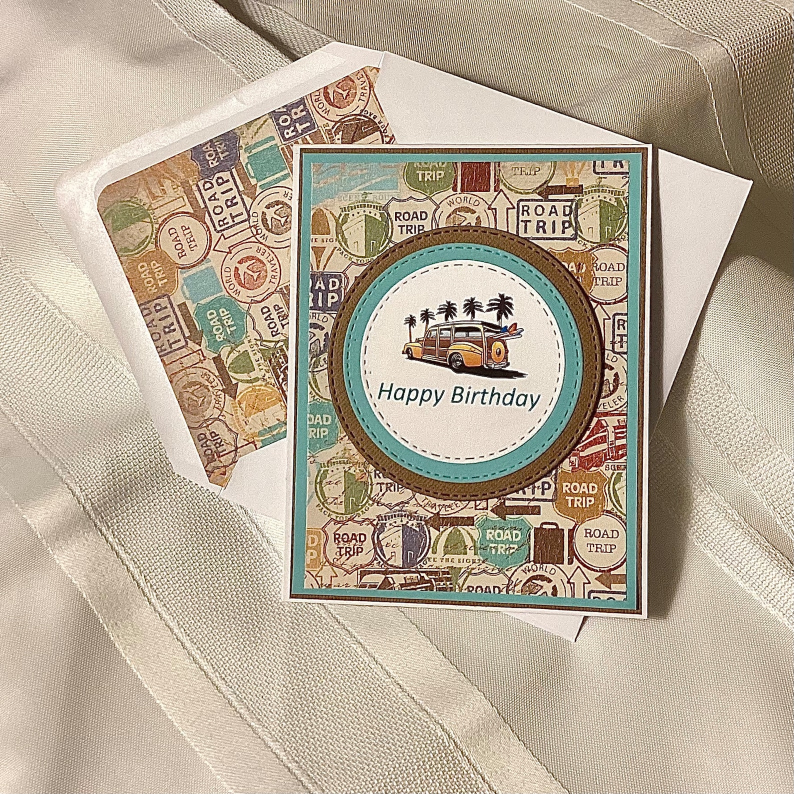 Luxe Handmade “ Happy Birthday” Road Trip Themed Card With “woody Wagon ...