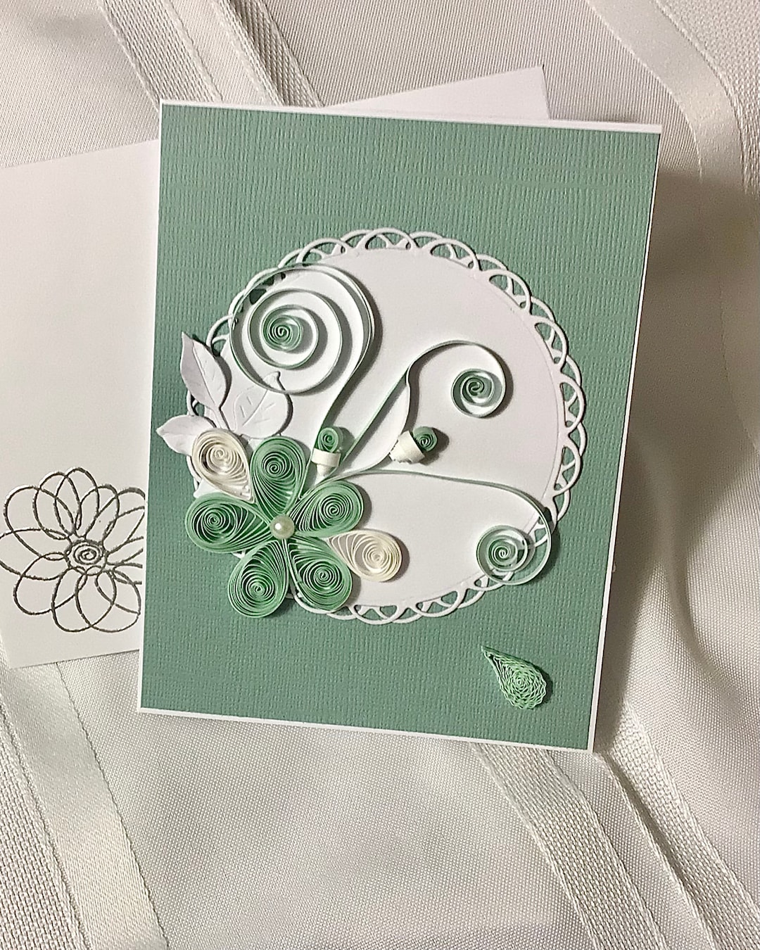Luxury Quilled Handmade All Occasions Greeting Card. Green With White ...
