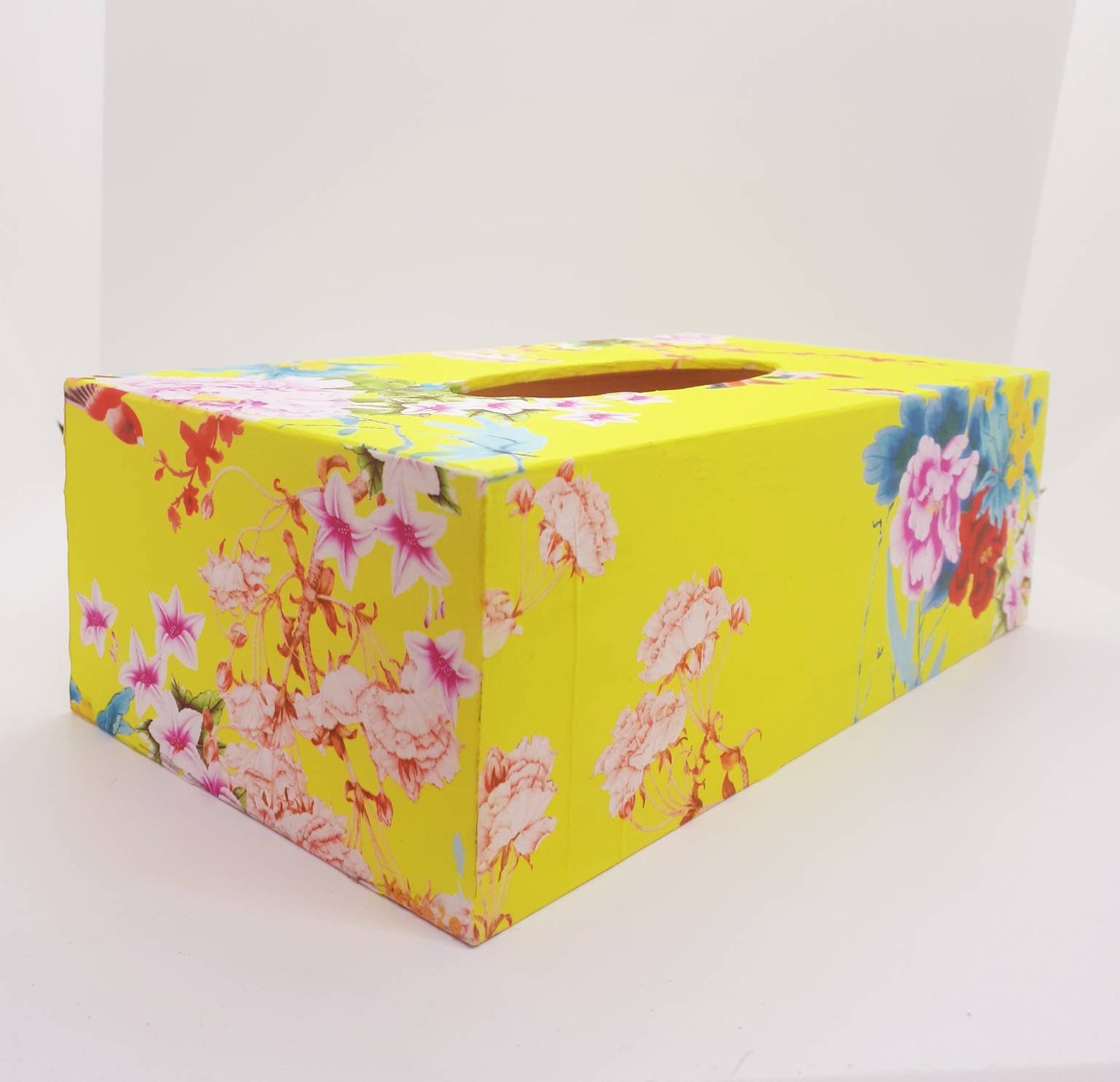 Boho Flower Yellow Decoupaged Long Tissue Box Cover Handmade - Etsy UK